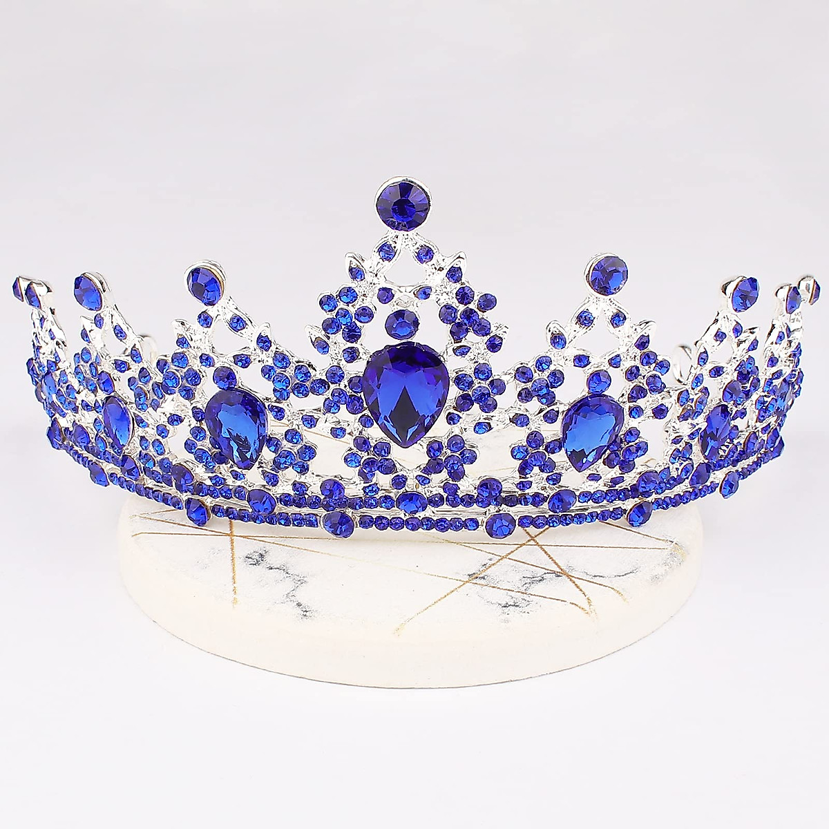 CAVETEE Blue Baroque Queen Crown for Women Birthday Tiara Luxurious Rhinestones Crown Wedding Bridal Crown Birthday Party Headbands Princess Party Prom Blue Tiaras and Crowns for Women Girls