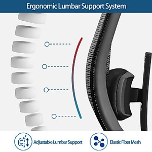 Ergonomic Mesh Office Chair, High Back Big and Tall Desk Chair with Adjustable Lumbar Support and Headrest, Tilt Function Swivel Rolling Computer Chair with 2D Armrest and PU Wheels