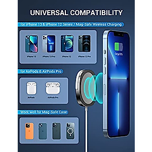 iPhone 14 Magnetic Wireless Charger - Super Fast Mag Charging and 20W USB-C Wall Plug Compatible with iPhone 14 13/13 Pro / 13 Pro Max / 13 Mini/ 12/12 Mini/ 12 Pro/12 Pro Max/AirPods Pro - Silver