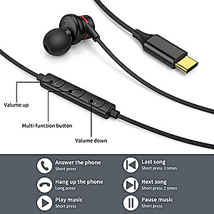 USB C Headphones,USB Type C Earphones Wired Earbuds Magnetic Noise Canceling in-Ear Headset with Microphone for iPad Pro Samsung Galaxy S23 S22 S21 S20 Ultra Note 10 20 Pixel 5 4a 3a XL Oneplus 9 8T