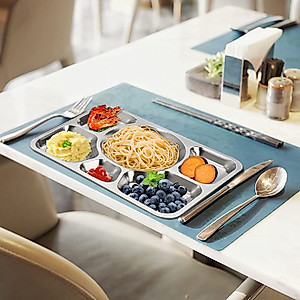 Hacaroa 4 Pack Stainless Steel Divided Dinner Plates, 15x10.6 Inches Snack Serving Plate with 6 Compartment, Metal Food Trays for Adults, Diet Food Portion Control, Picky Eaters