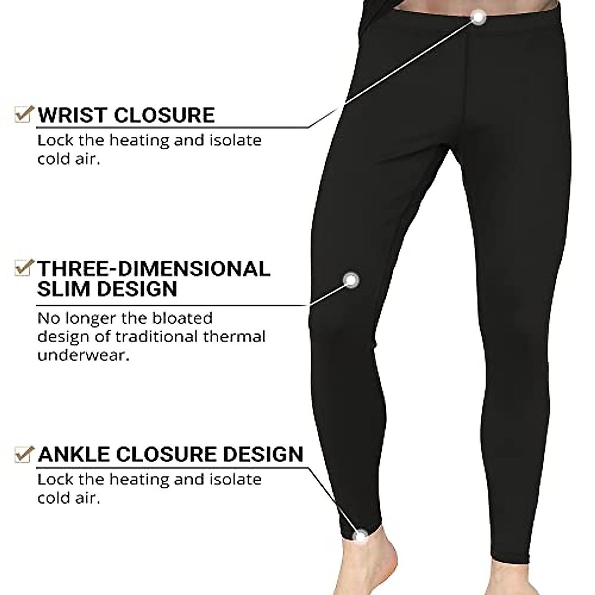 HEROBIKER Mens Thermal Underwear Set Skiing Winter Warm Base Layers Tight Long Johns Top & Bottom Set with Fleece Lined Black