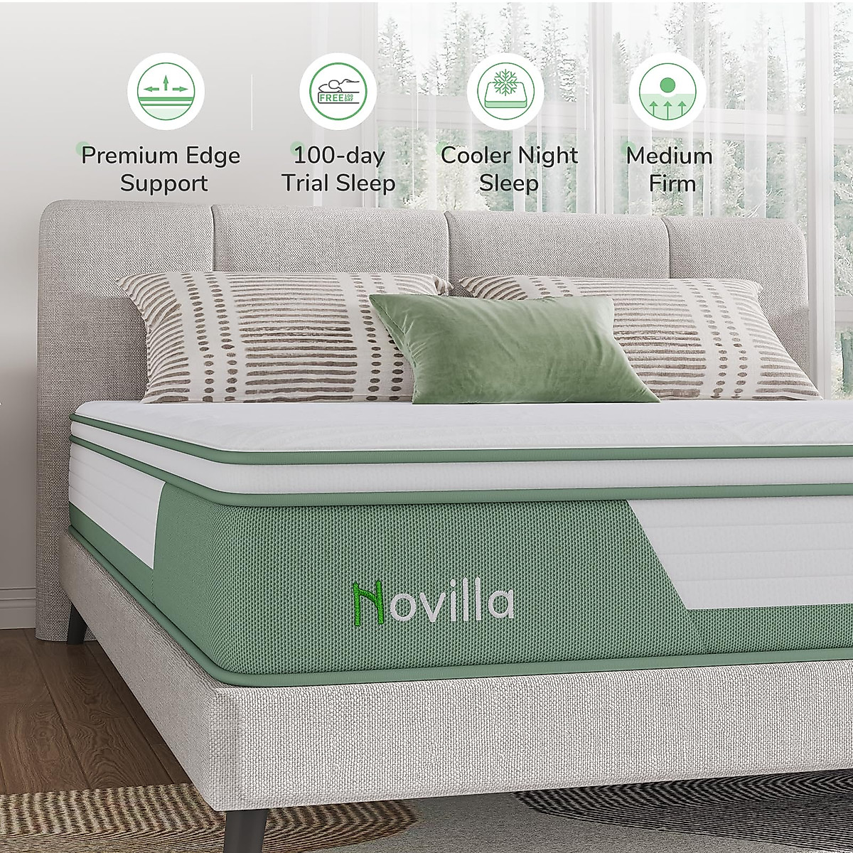 Novilla Mattress Queen, 12 Inch 5-Zone Hybrid Mattress with Gel Memory Foam for Pressure Relief & Cool Night, Midume Firm Queen Mattress in A Box