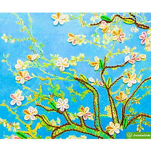 GREENHANDSHAKE Van Gogh's Almond blossom (1890) Quilling Art Greeting Card,Design Greeting Card for Birthday, Valentine's Day, Get Well, All Occasion. Framable Artwork for Art Lovers