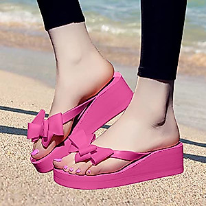 Hemlock Women Wedge Sandals Bowknot Flip Flops Clips Toe Thong Sandals Thick Platform Sandals Beach Shoes