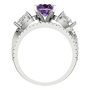 2.1 ct Round Pear Cut Custom Engraving 3 stone Alexandrite Designer Statement Classic Ring Band Set 18K White Gold Size 9.5