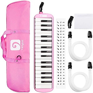 Vangoa 32 Key Melodica, Musical Instrument Air Piano Keyboard, Melodicas with Carrying Bag, Double Mouthpieces, Wipe Cloth, Key Stickers, Long Tubes (Pink)