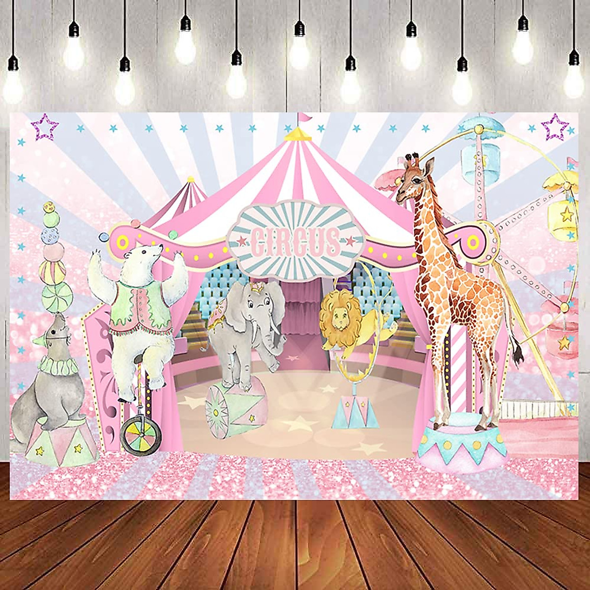 Withu Pink Circus Backdrop Big Top Tent Animals Carnival Kids Girl Birthday Party Dessert Candy Cake Table Decor Baby Shower Banner Photo Photography Background