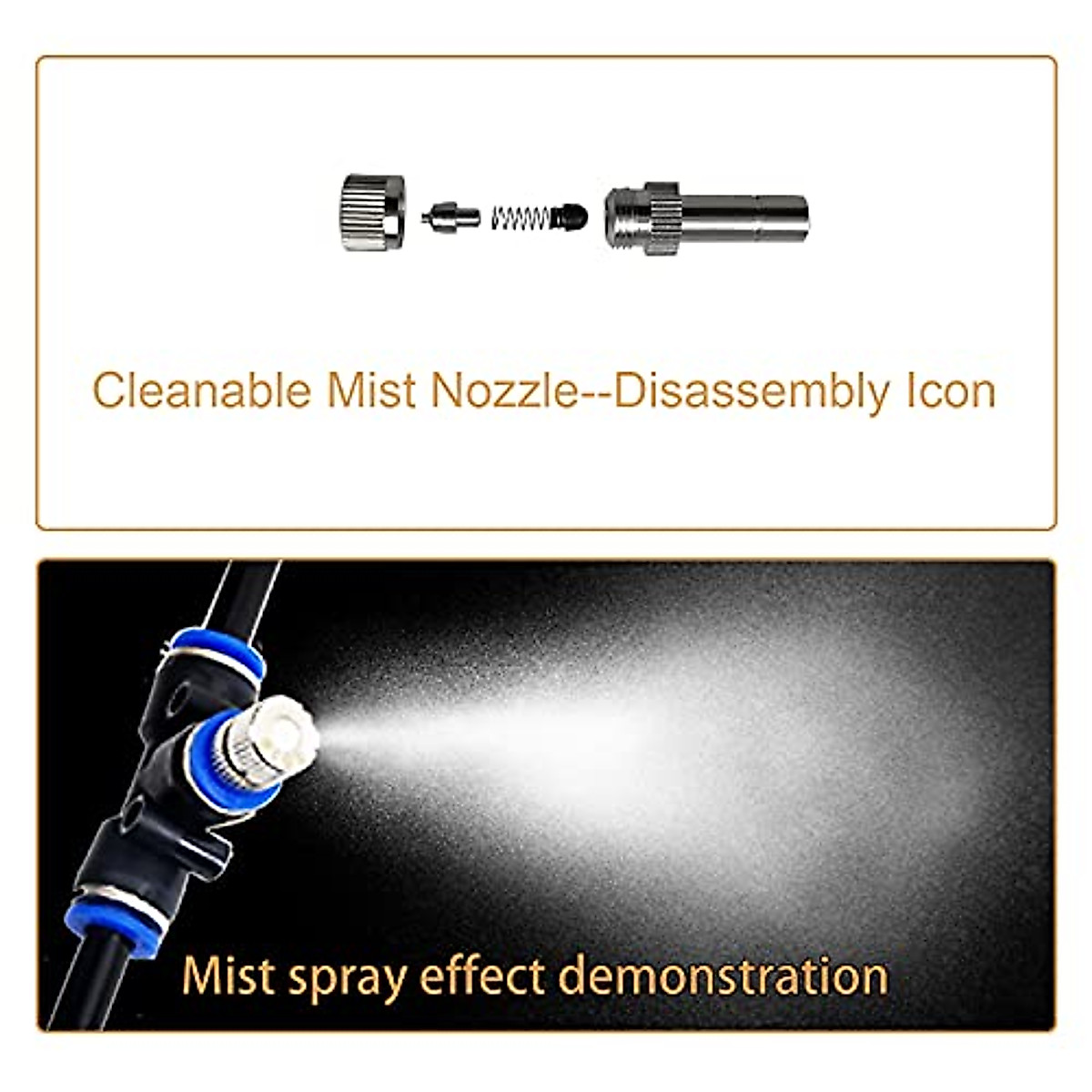 Misting Cooling System,32.8FT (10M) Misting Line 6 Stainless Steel Mist Nozzles 6 Connector Outdoor Cool Mister for Patio Garden Umbrellas Greenhouse Fan Trampoline Waterpark