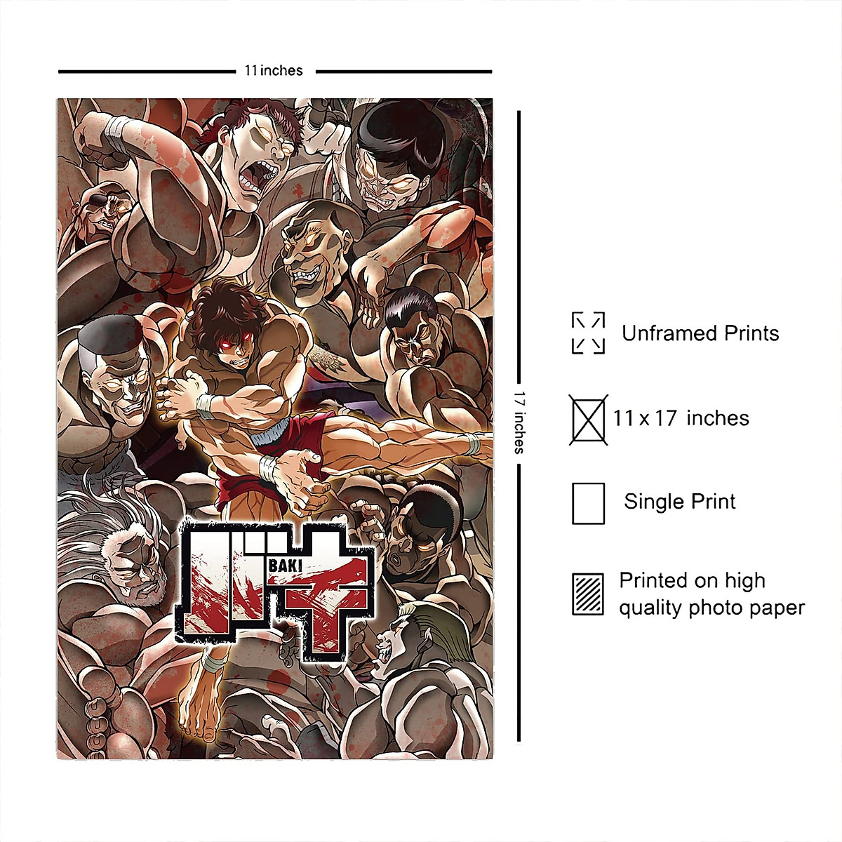 Christ-EZ Anime Cartoons Baki Wall Art Print Poster Home Decor Premium - Matte poster Frameless Gift 11 x 17 inch(28cm x 43cm)
