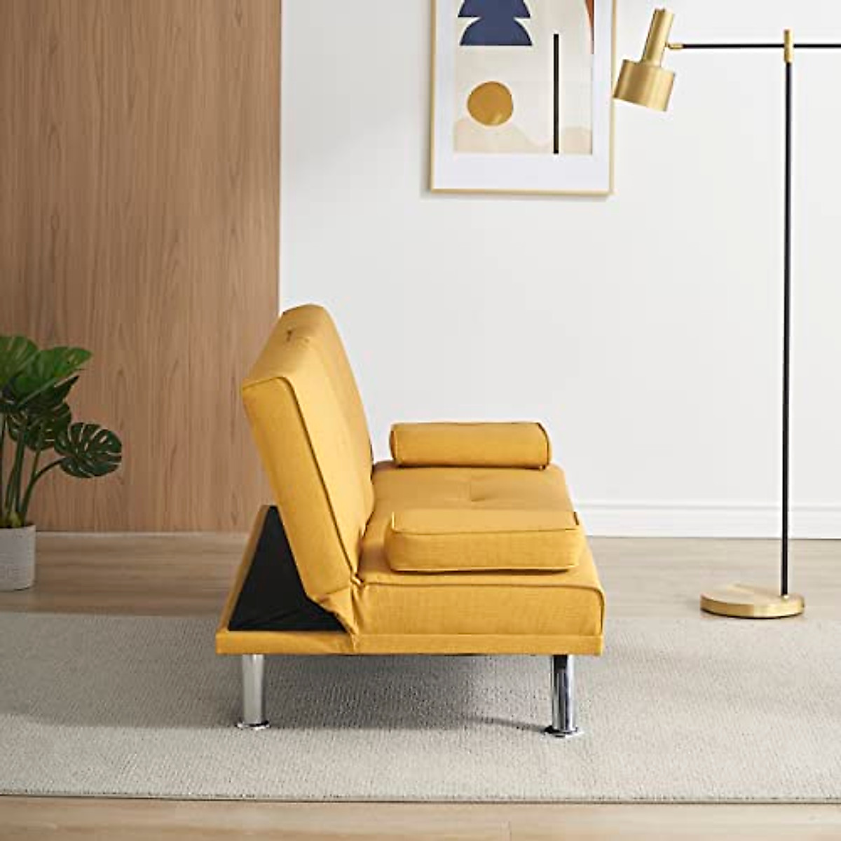 ERYE Oversized Single Sectional Sofa Couch Corduroy Upholstered Modular Sleeper Sofabed,Deep Seat Chaise Daybed with Movable Ottoman and 3 Pillows for Living Room