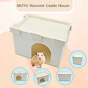 MUYG 12 PCS Guinea Pig House with Window Wood Hamster Castle Hideout Large Space Ventilation Wooden Chinchilla Hut withToys for Syrian Rat Hedgehog and Other Small Animals