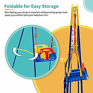 4-in-1 Toddler Swing Set and Baby Jumper, Toddler Swing with Foldable Metal Stand and Safety Belt, Baby Swings & Baby Bouncers Outdoor Indoor for Infants to Toddler, Indoor Swing for Kids 6 Month+