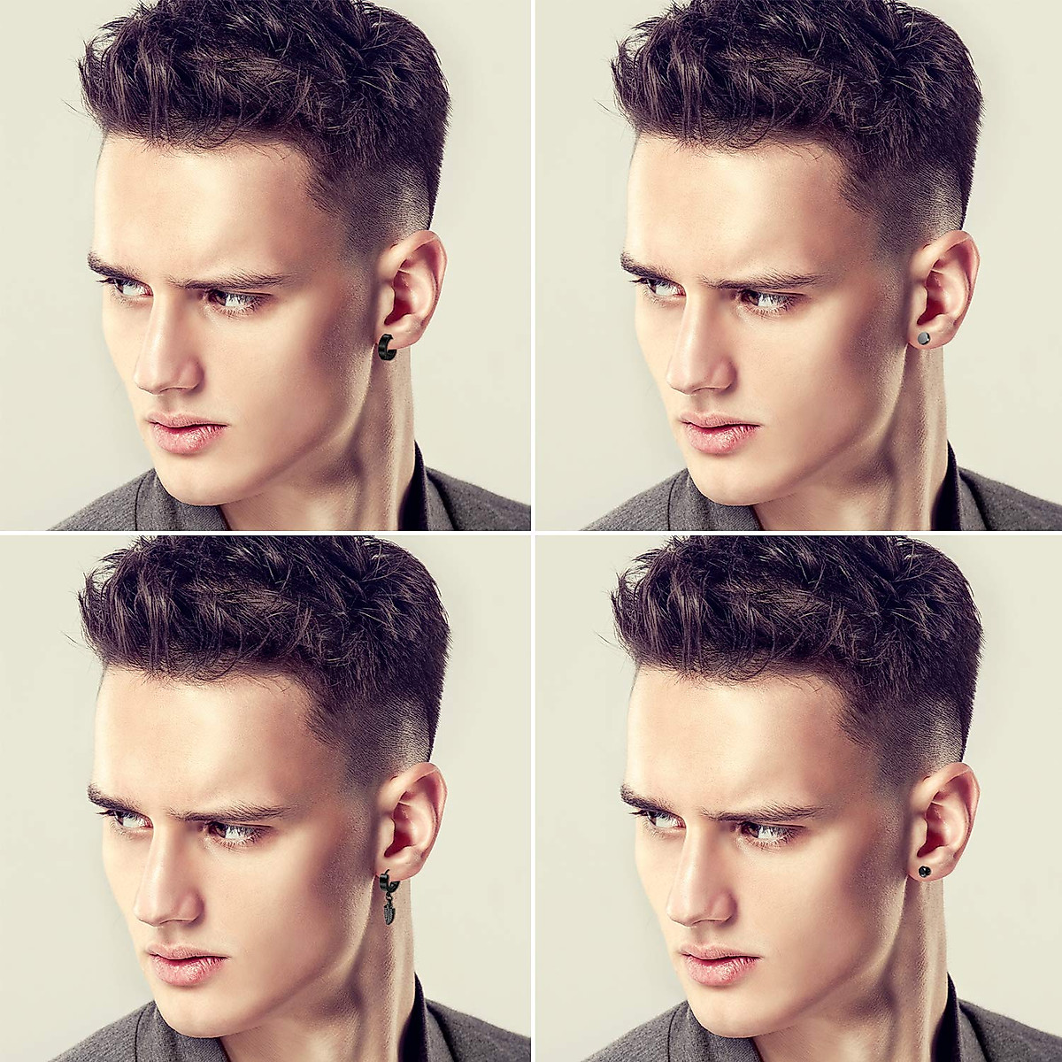 Aroncent 18 Pairs Stud Earrings Cross Dangle Earrings Fake Gauges Earrings Feather Huggie Hoop Earrings for Men Women Stainless Steel Earring Set