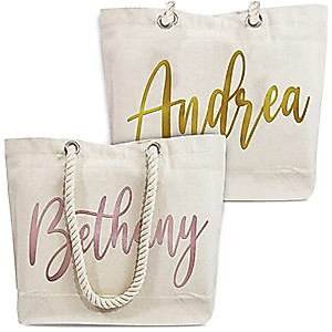 Personalized Tote Bag for Women Gift - 17 Vinyl Color - Customized Canvas Beach Bags for Girl - Custom Shoulder Bags w/Pocket - Large Grocery Bags - Birthday Bridal Shower Bachelorette Party Gifts C1