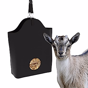 Kaulhp Goat Hay Feeder, Hay Bag for Goats Small Front Hole Bags for Nigerian Dwarf Goat, Less Hay Waste Tote Bag for Traveling,for Sheep Fair, Paddock, Stalll (Classic Black)