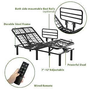 AbyssZen Adjustable Bed Base with one Bed Assist Rail for Seniors, Premium Quiet Motor, Anti-Snore, Zero Gravity, Memory Pre-Sets, Wireless Remote, Head and Foot Incline, TwinXL Size