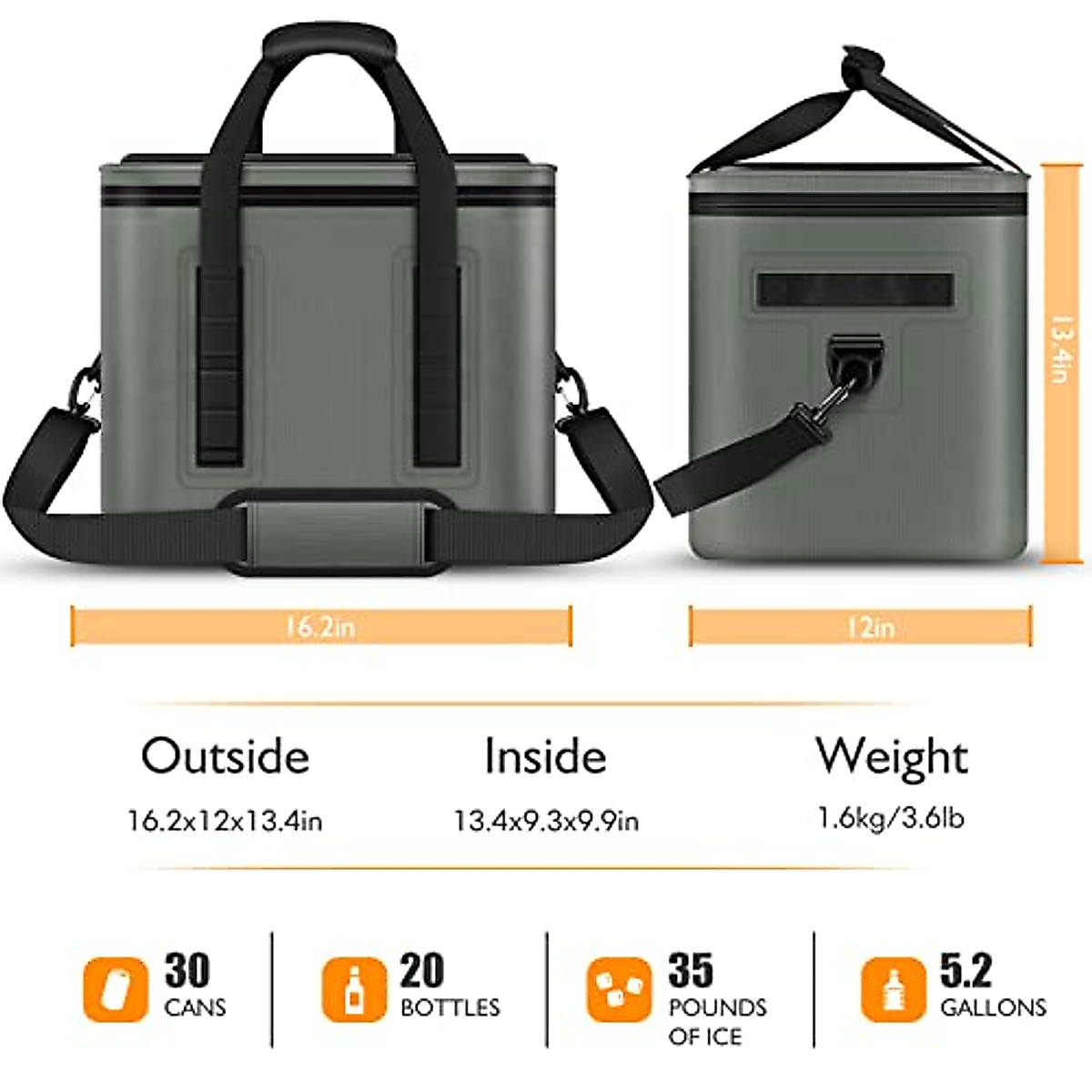 BeEagle Soft Cooler Bag 30 Cans Portable Leak-Proof Soft Pack Cooler Waterproof Insulated Soft Sided Cooler Bag for Picnic,Camping,Hiking,Fishing,Boating,Beach,Outdoor Activities