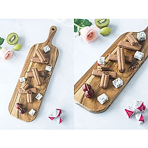 BILL.F Acacia Wood Cutting Board with Handle Small Size Long Wooden Charcuterie Board Paddle Cheese Board Serving Boards for Kitchen Meat, Pizza,Cheese, Bread, Vegetables &Fruits 16'' x 4.7'' x 0.6''