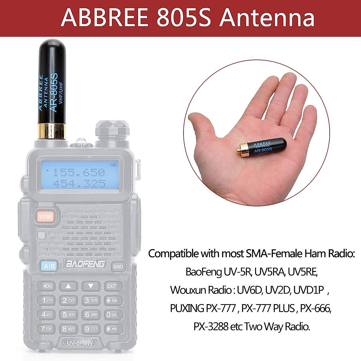 Baofeng UV-5R Antenna Mini Short Walkie Talkie Ham Radio UV5R Antenna AR-805S SMA- Female Dual Band Long Range Antenna for Baofeng BF-888S,UV-82, BF-F8HP, UV-S9 Plus UV-K5 Two Way Radio,2Pack