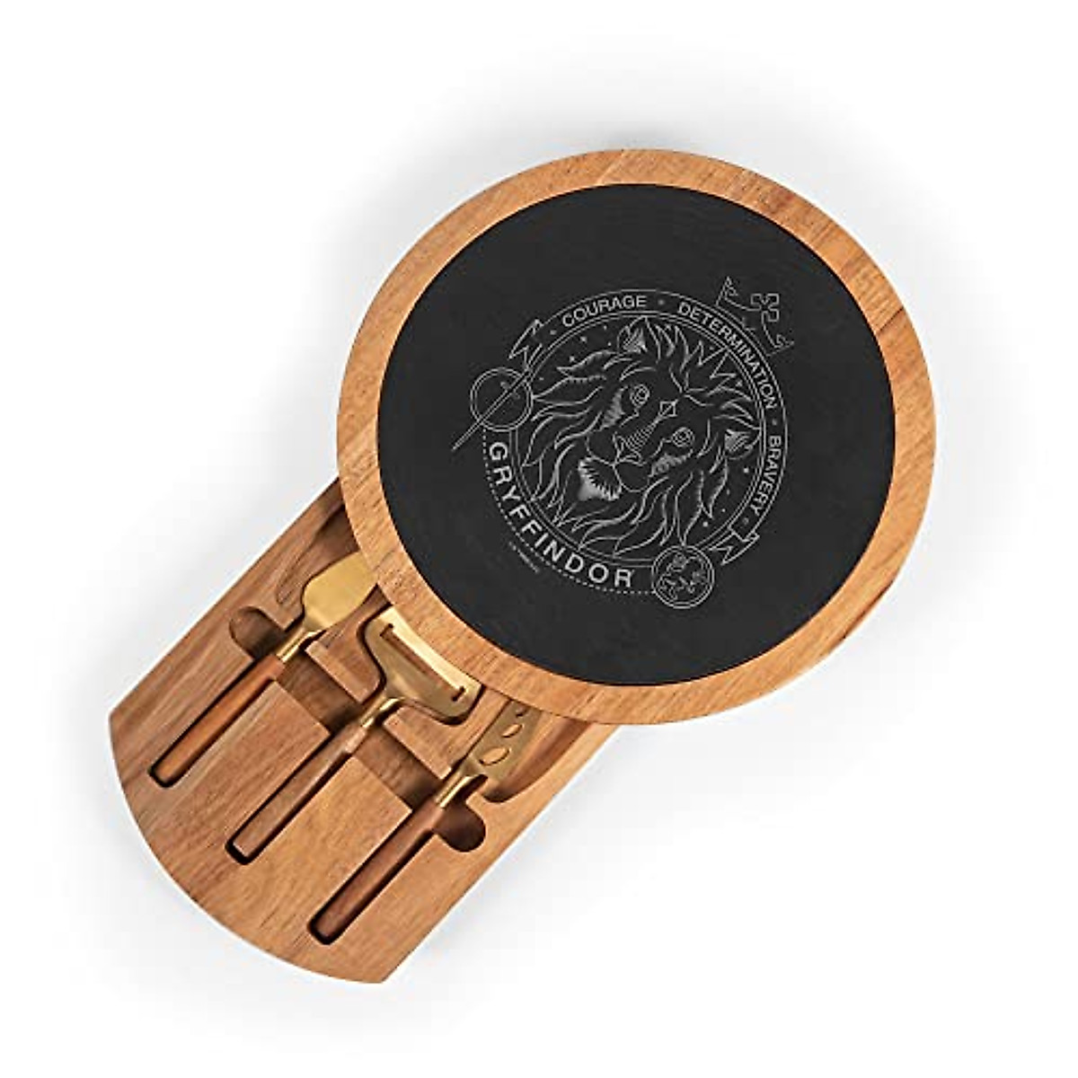 TOSCANA - a Picnic Time brand - Harry Potter Gryffindor Insignia Cheese Board & Knife Set, Charcuterie Board, Serving Platter, (Acacia Wood & Slate Black with Gold Accents)