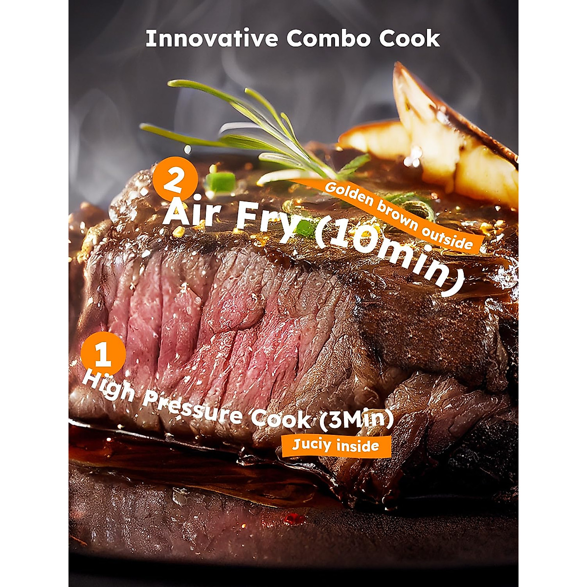 Nuwave Duet Air Fryer, Electric Pressure Cooker & Grill Combo, 540 IN 1 Multicooker with 2 Removable Lids, Slow Cook, Sears, Sautés, 18/10 SS Pot, Sure-Lock Safety Tech & 9 Deluxe Accessories