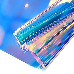 XHT 0.4mm Holographic Transparent Film Mirror Laser Iridescent TPU Vinyl Waterproof Material for DIY Hair Bows Sewing Patchwork (Iridescent-0.4mm)