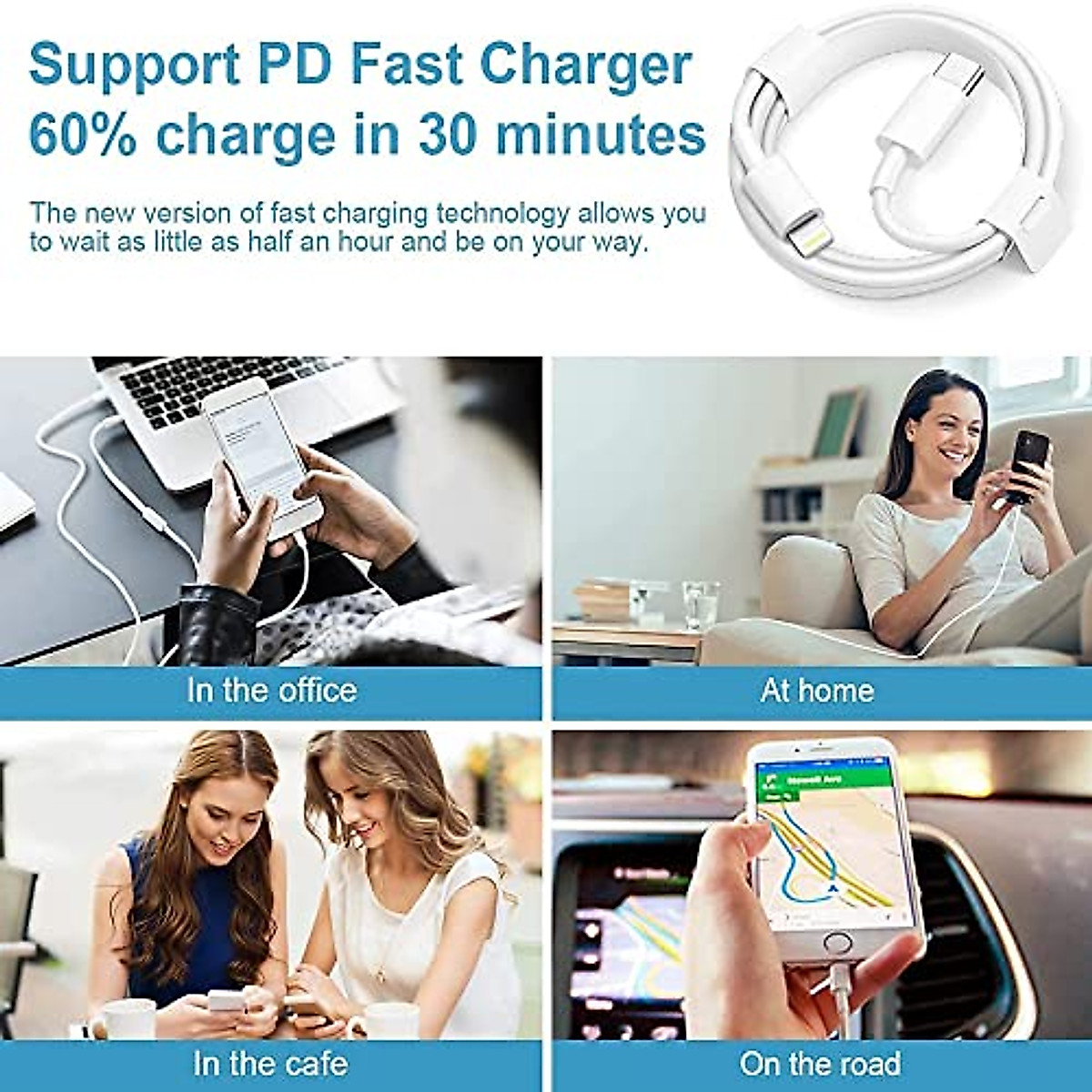 iPhone Fast Charger, USB C Fast Charger 20W PD Fast Adapter Type C Power Wall Charger with Cable Compatible iPhone 14/14 Pro Max/13/13Pro/12/12 Mini/12 Pro/12 Pro Max/11/11 Pro Max/Xs Max/XR/X,iPad