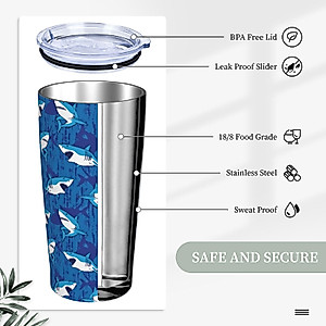 JASROTAO Shark Tumbler,Sharks 20oz Stainless Steel Insulated Travel Tumbler,Travel Coffee Mug with Lid and Straw Water Bottle Drink Tumbler Cups Gifts for Women Men Lovers