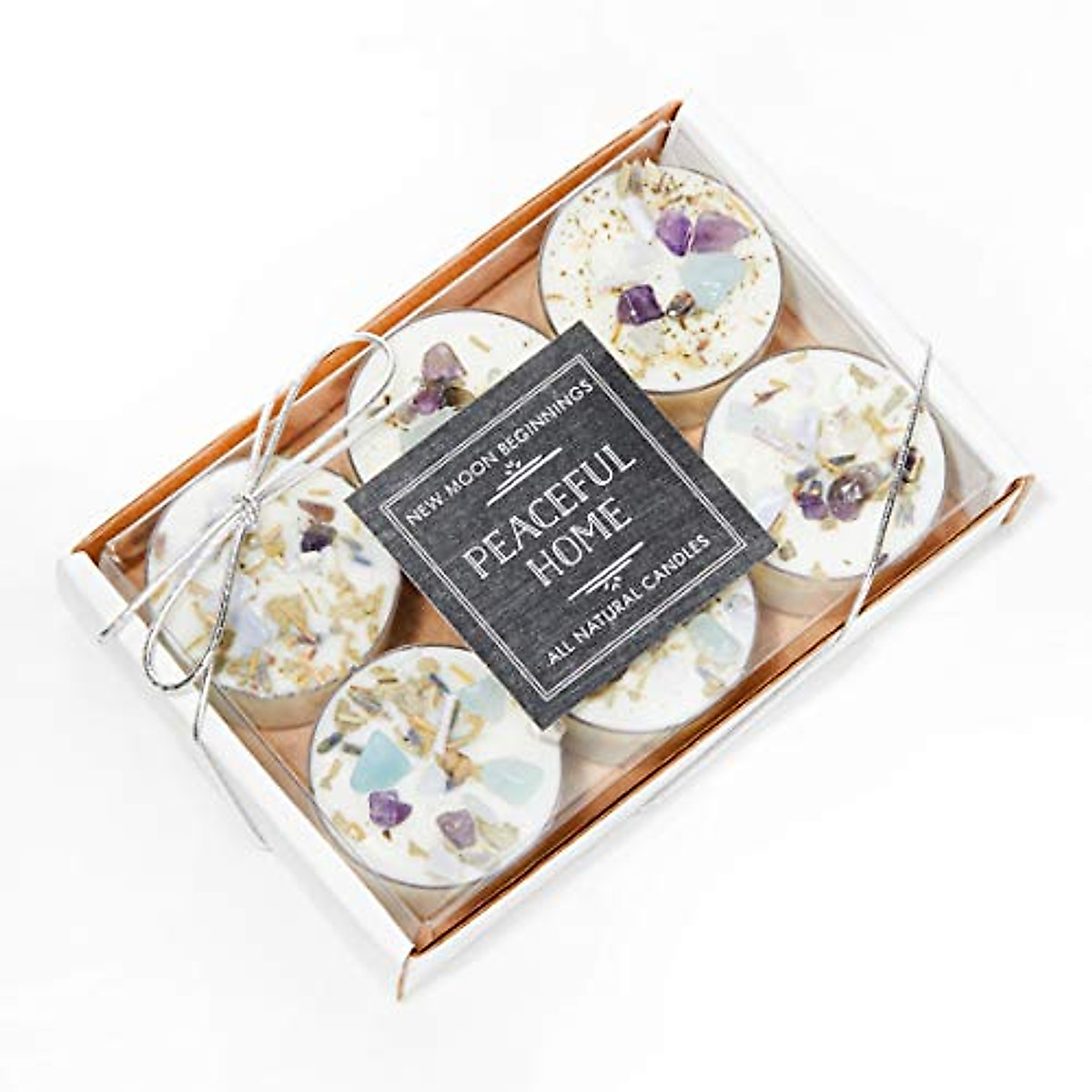 Peaceful Home Candle by New Moon Beginnings - Stress Relief Candle - Energy clearing - All Natural Essential Oil Soy Candle - Crystal Candles (Peaceful Home, 6 Pack Tealights)