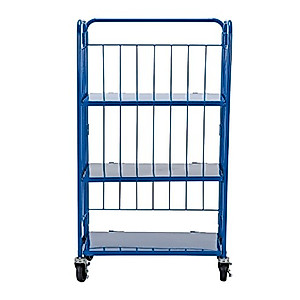 Vestil - ROL-1834-3 ROL Steel Wire Cage Cart, 3 Shelves, Blue, 990 lbs Load Capacity, 59" Height, 34" Length X 18" Width