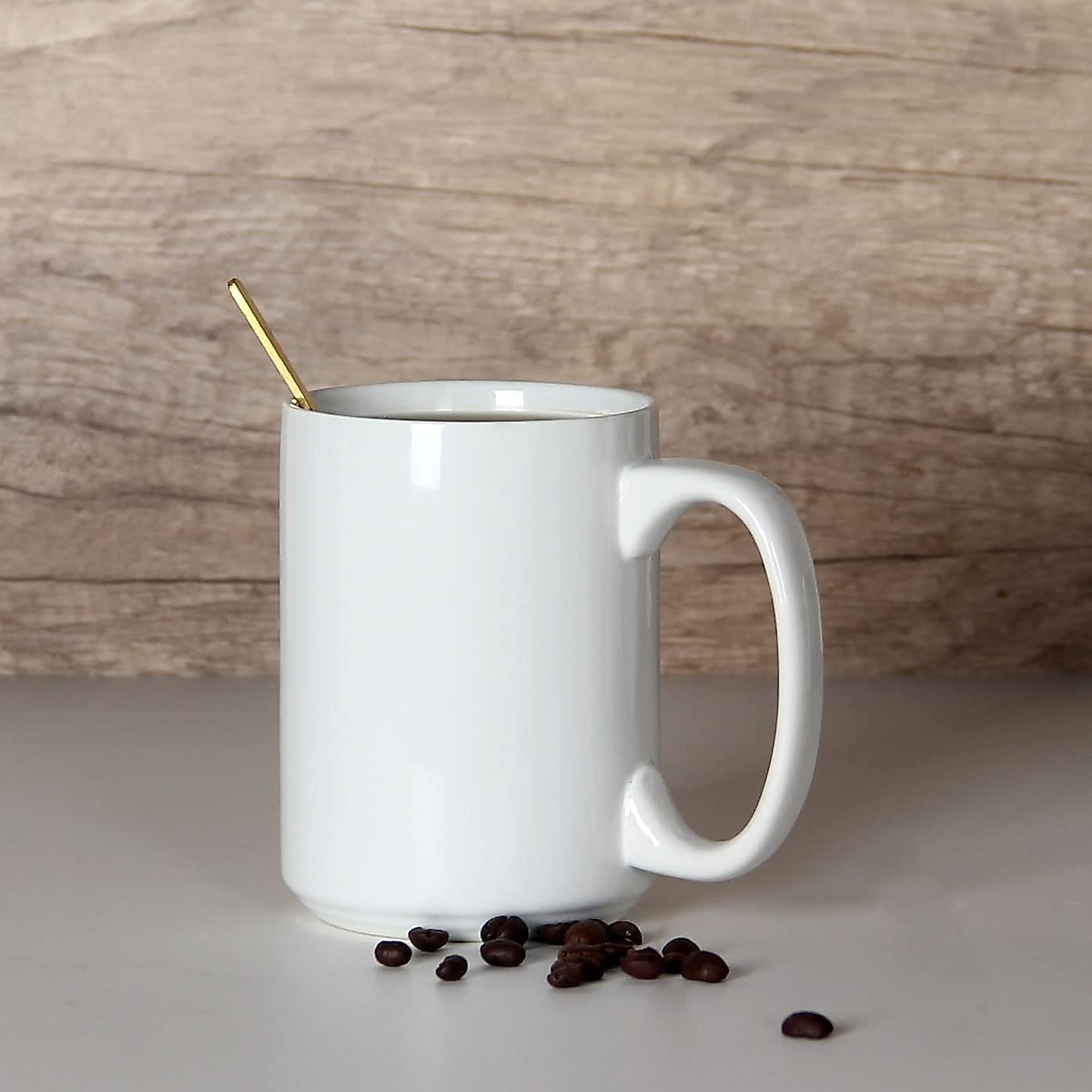 16 OZ Porcelain Coffee Mugs, Smilatte Classic Blank Ceramic Cup with Large Handle for Tea Latte Cappuccino, Set of 4, White