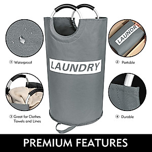 Lifesela 82L Large Laundry Basket, Collapsible Oxford Fabric Laundry Hamper, Durable Laundry Bag with Handle, Waterproof and Easy Carry Clothes Basket Clothes Washing Bin, 15" D × 28"H (Grey)