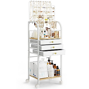 Keebofly Jewelry Organizer, Large Jewelry Stand with 3 Jewelry Box Drawer, Jewelry Holder Necklace Organizer Earring Storage Jewelry Armoire with Display for Earring Necklace Ring Bracelet