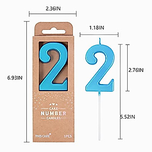 PHD CAKE 2.76 Inch Modern Blue 2 Number Birthday Candles, Blue Number Candles, Cake Number Candles, Party Celebration