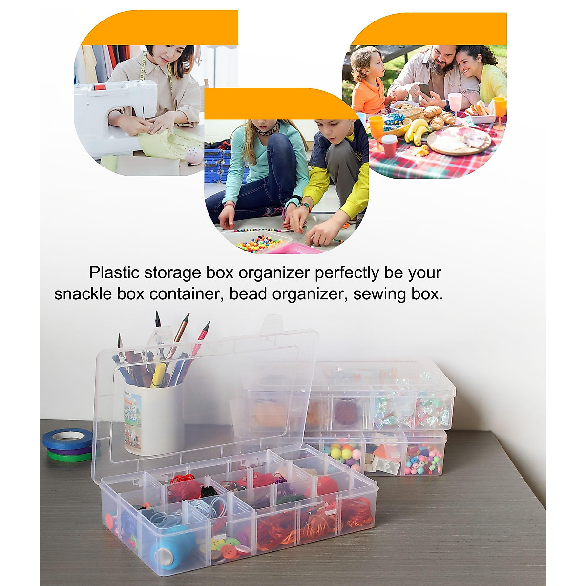 Qudqju Tackle Box Organizer Plastic Organizer Box with Dividers Bead Organizer Box Container Clear Snackle Box Container Large 15 Grid Box Organizer
