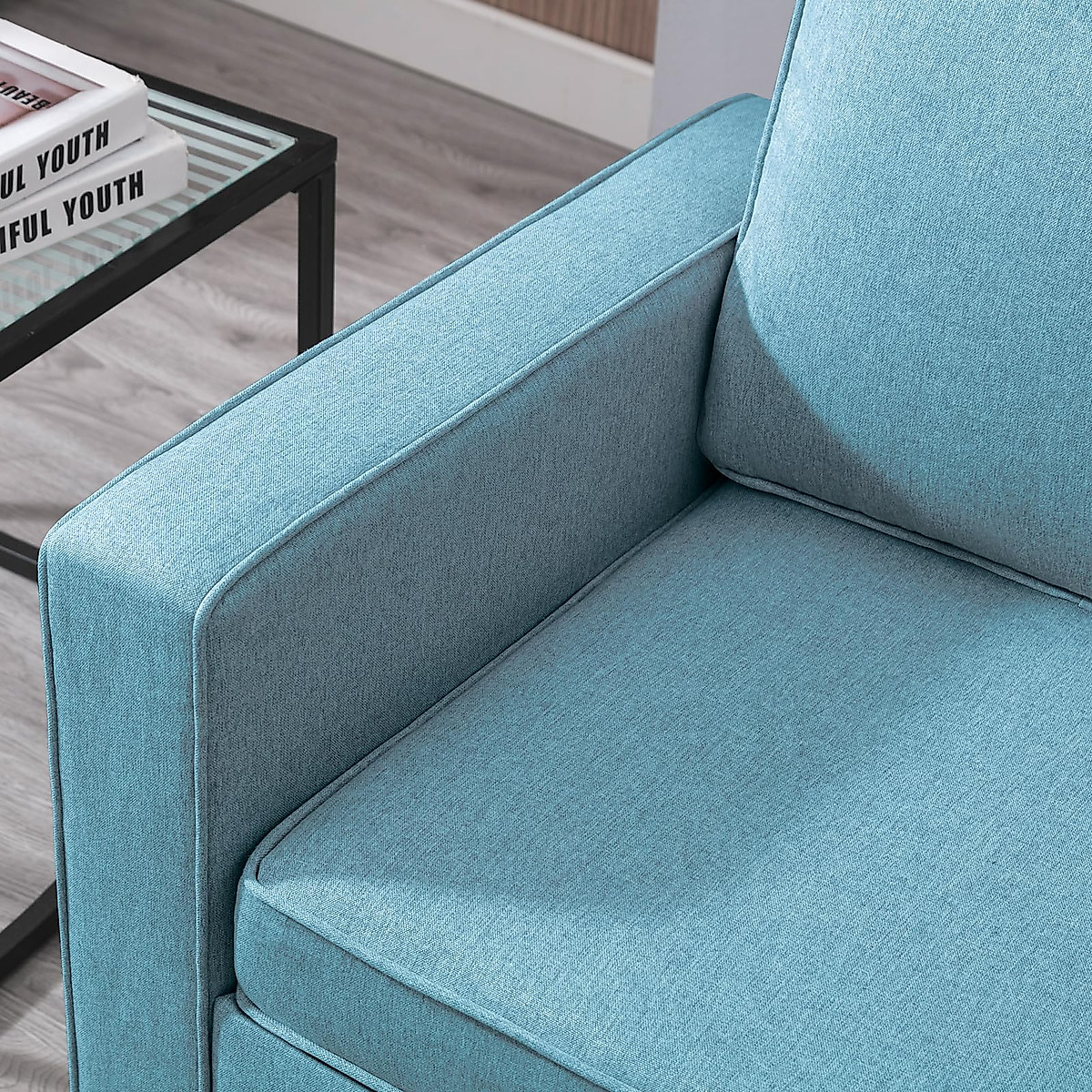 PUREMIND Modular Sectional Sofa Couch for Living Room, 78" 3-Seat Convertible Sofa with Storage Ottoman, Modern Linen Fabric L-Shaped Couch for Small Spaces, Bedroom, Apartment (Blue)