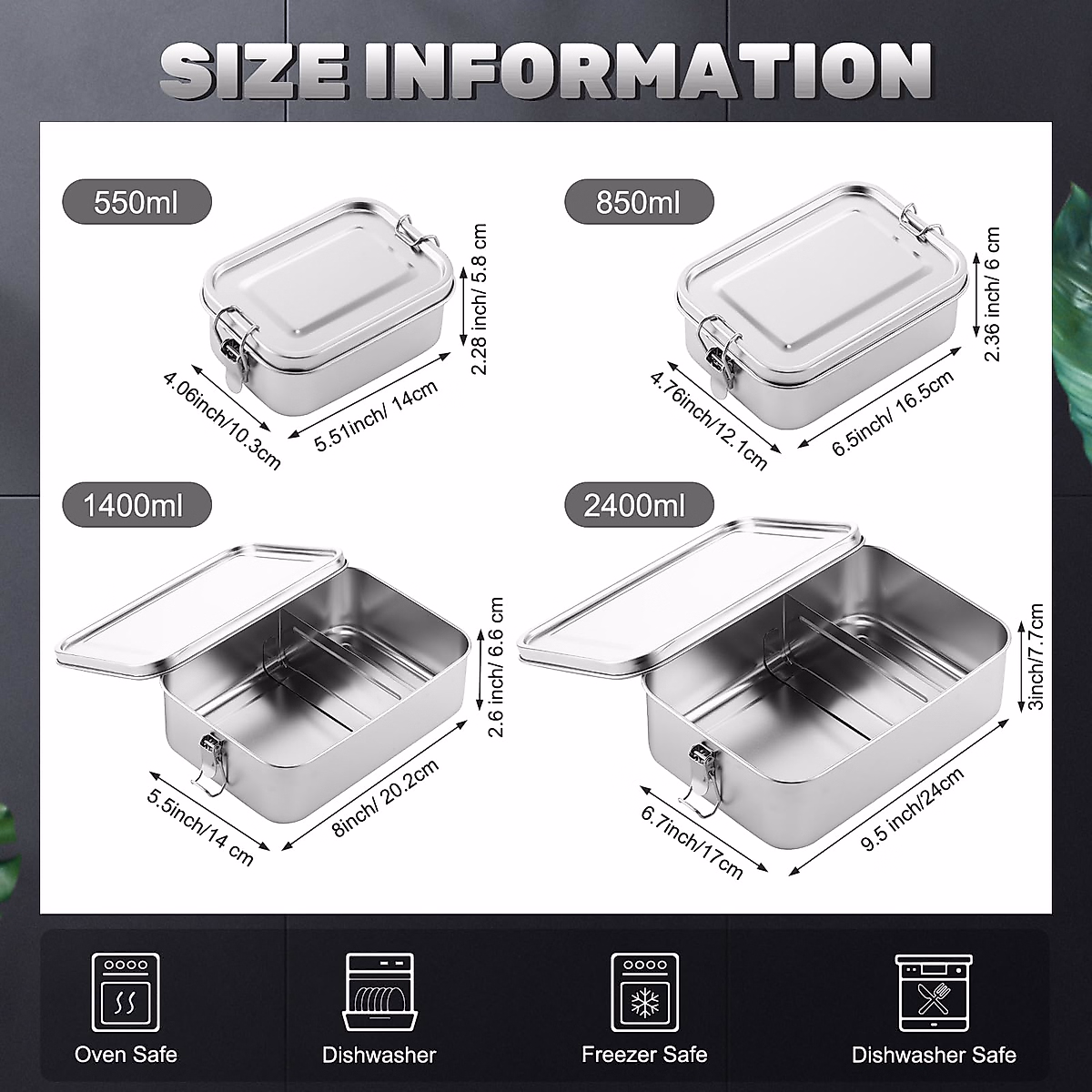 Umigy 4 Pcs Stainless Steel Bento Box Metal Lunch Box Food Storage Containers Metal Lunch Container, Lockable Clips to Leak Proof, Reusable Dishwasher Safe Lunch Snack Boxes for Work, Picnic (4 Sizes)