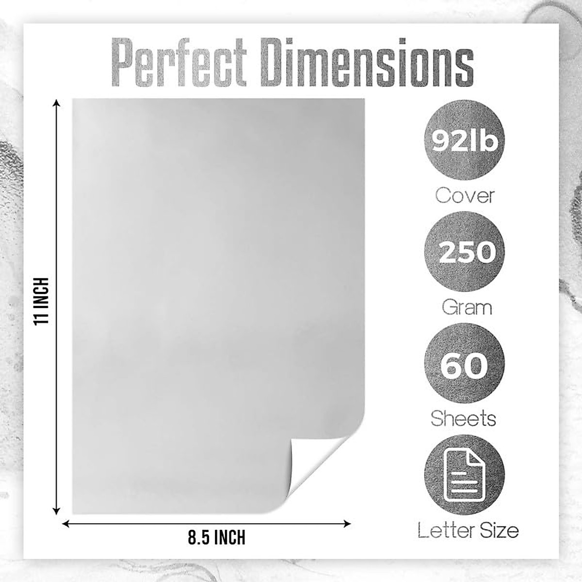 Metallic Silver Cardstock Paper, 60pcs of 8.5”x11” (250 GSM) - Silver Paper Foil Board, Mirror Finish Surface – Die Cut and Plotter Compatible - Perfect for Crafting, Invitations & Decorations