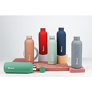 BRAVO Stainless steel Water bottle: Stay Hydrated in Style and Sustainability. Double Wall Vacuum Insulated Thermos, Leakproof, Matte Coated, 17 Ounces, (Pink)