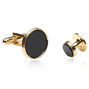 Cuff-Daddy Black Onyx and Gold Tone Cufflinks and Studs with Presentation Idea Box - 5/8" cufflinks, 3/8" studs Black Gold Cufflinks and Studs - Unique Men's Accessories for Wedding