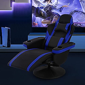 MoNiBloom Gaming Recliner Chair with Speaker Massage Gaming Chair with Detachable Lumbar Pad and Headrest, Ergonomic Theater Chair Living Room Gamer Chair with Cup Holder and Storage Bag, Blue