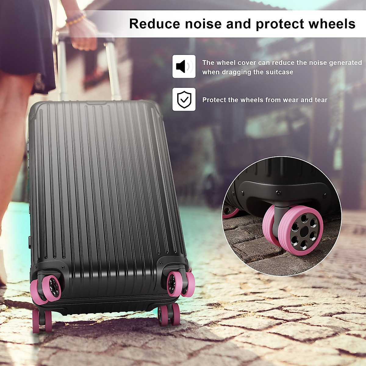 KAGM Luggage Wheels Covers, 8 pcs Luggage Suitcase Wheels Covers for most 8-spinner Wheels Luggage Sets,luggage spinner Wheels Silicone case with Wear-resistant, Anti-noise(Pink)