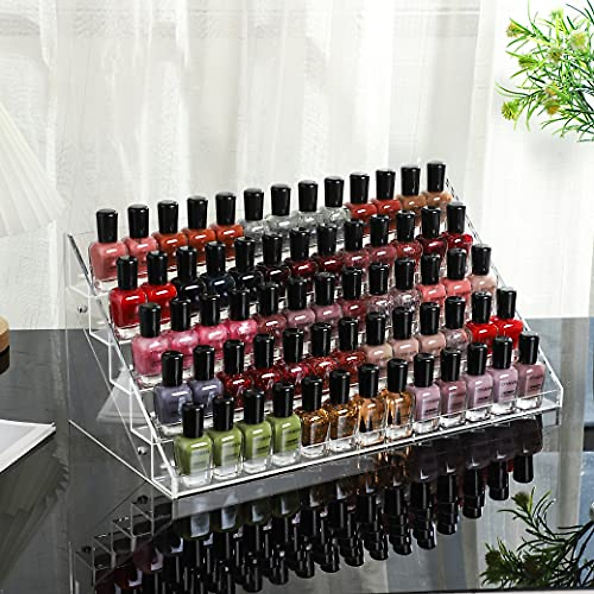 Cq acrylic Nail Polish Holder Organizer Clear Acrylic Nail Polish Tray Fingernail Polish Display case 5 layers 72 Bottles Essential Oils Holder Sunglasses Eyewear Organizer Display Case
