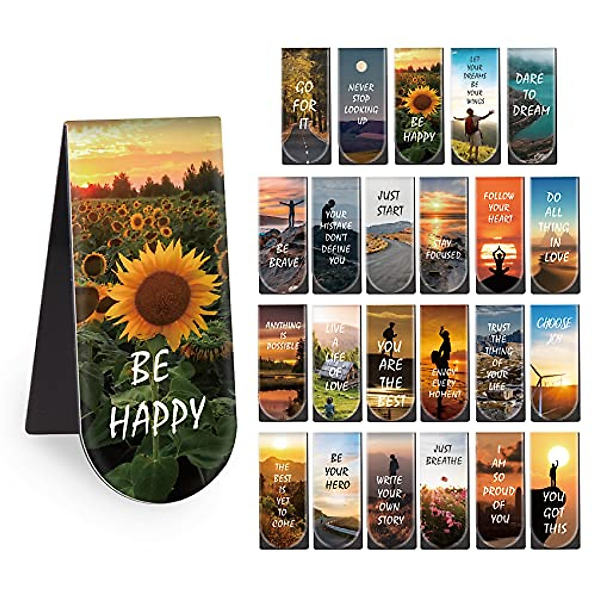 Magnetic Bookmarks,46PCS Inspirational Slogan Nature Scenery Pattern Bookmarks, Encourage Yourself Book Mark for Book Lovers,Women, Man, Kids,Gift, Tudents, Teachers, School, Home(2.4 x 1 inch)