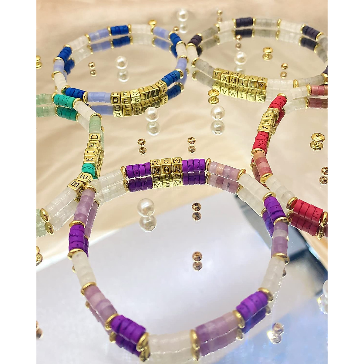 Bracelet Motivational Inspirational Beaded Mother Daughter Best Friend Granddaughter Crystal Jewelry Gifts for Women (W-Be kind bracelet)