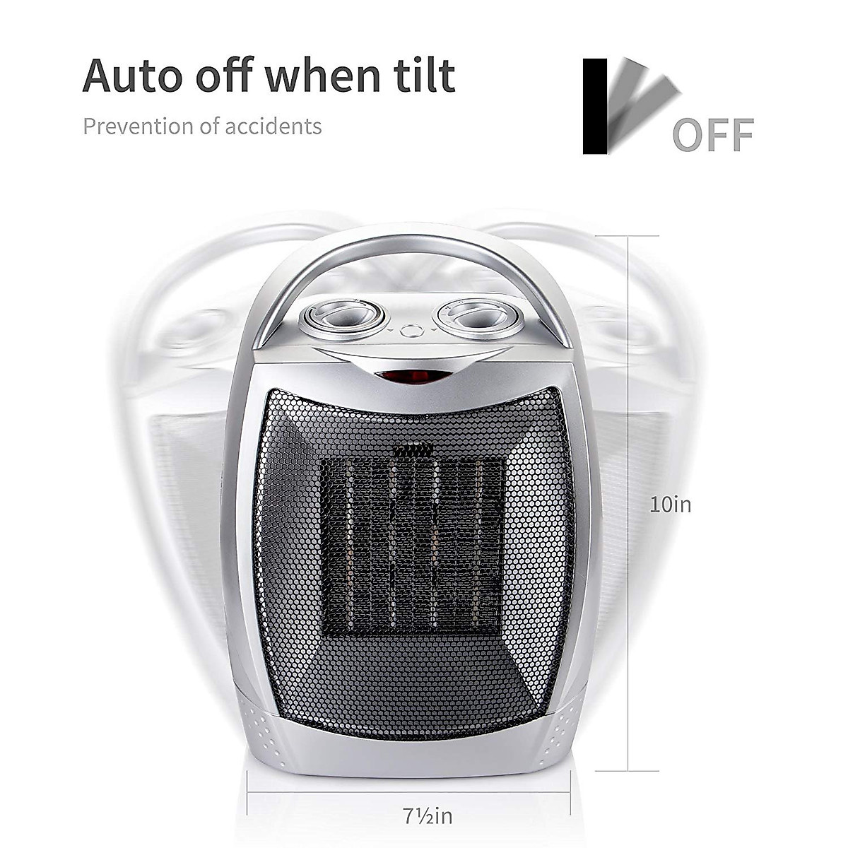 700W/1500W Ceramic Space Heater with Adjustable Thermostat, Portable Electric Heater Fan with Overheat Protection and Tip-Over Protection for Office Home Bedroom