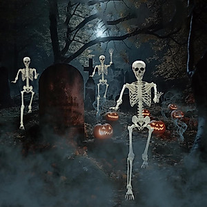 Halloween Skeleton, Full Size Skeleton Skull Decor with Movable Posable Joints for Halloween Front Yard Patio Lawn Garden Props Spooky Party Decoration