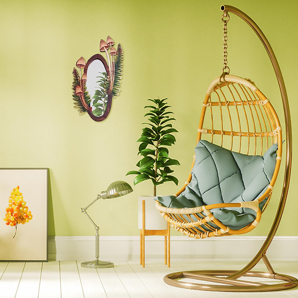 Eaarliyam Wooden Mushroom Forest Mirror, Wall Hanging Decor Vintage,Wooden Mushroom Forest Mirror, Vintage Wall Hanging Mushroom Shape Mirror Decor for Bedroom,Living Room