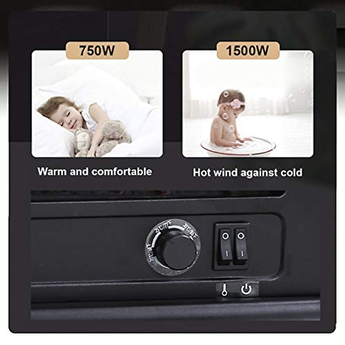 BMS 20" Electric Fireplace Heater Portable Indoor Electric Stove Heater with Freestanding 3D Flame Effect 1400W CSA Approved Safety for Home,Office,Bedroom,Living Room,Basement, Black